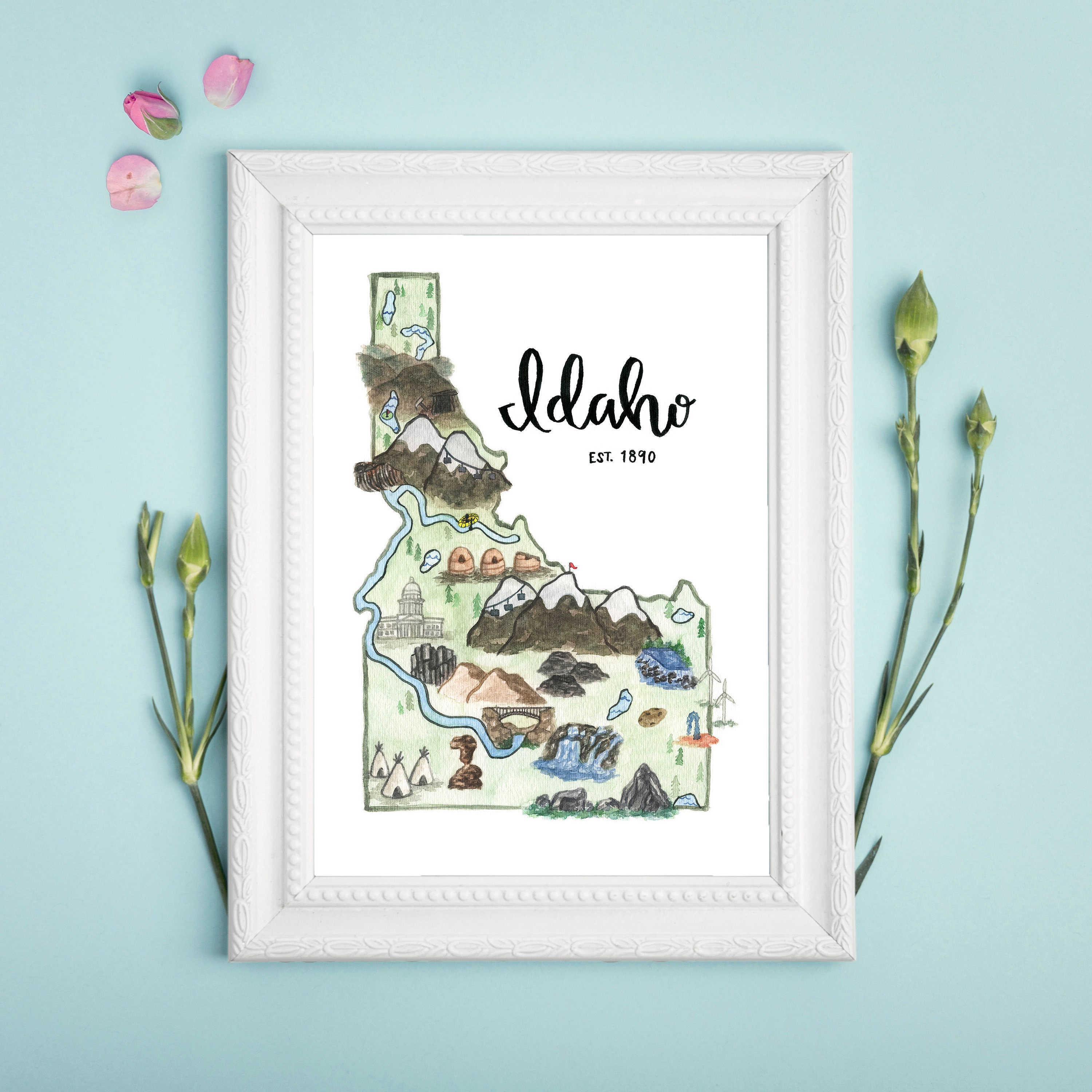 Idaho State Map Art Print Watercolor Painting - Etsy