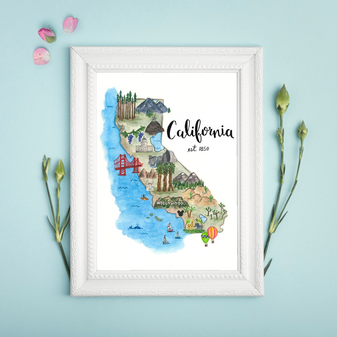 California State Map Art Print Watercolor Painting - Etsy