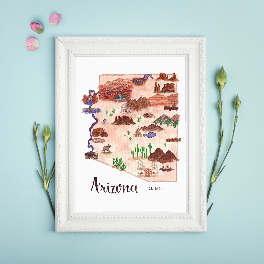 Arizona State Map Art Print Watercolor Painting - Etsy