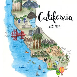 California State Map Art Print Watercolor Painting - Etsy