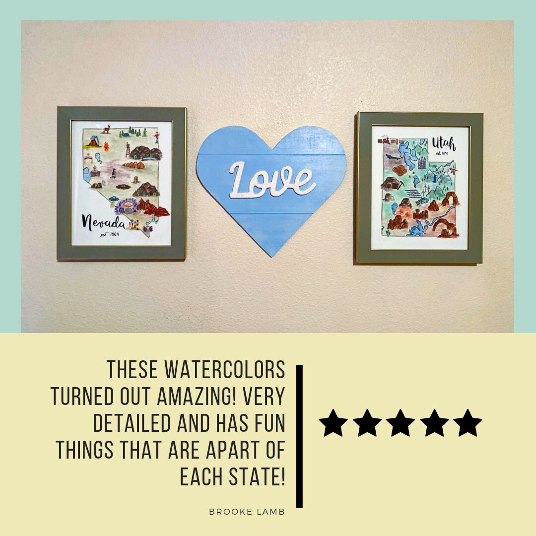North Carolina State Map Art Print Watercolor Painting - Etsy