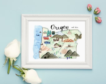 Oregon Art PRINT, Oregon Map Print, Oregon State Art, Art Print, Long ...
