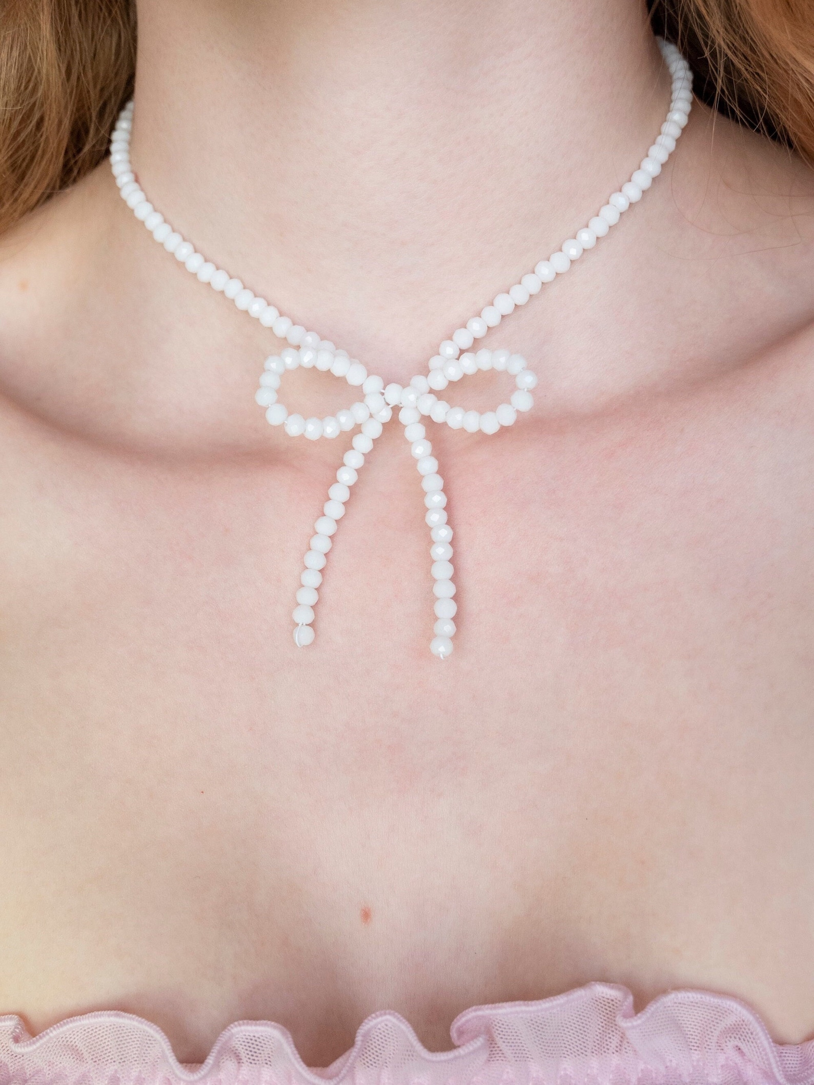 White Bow Necklace | Handmade Beaded Bow Necklace | Jewelry Gift for ...