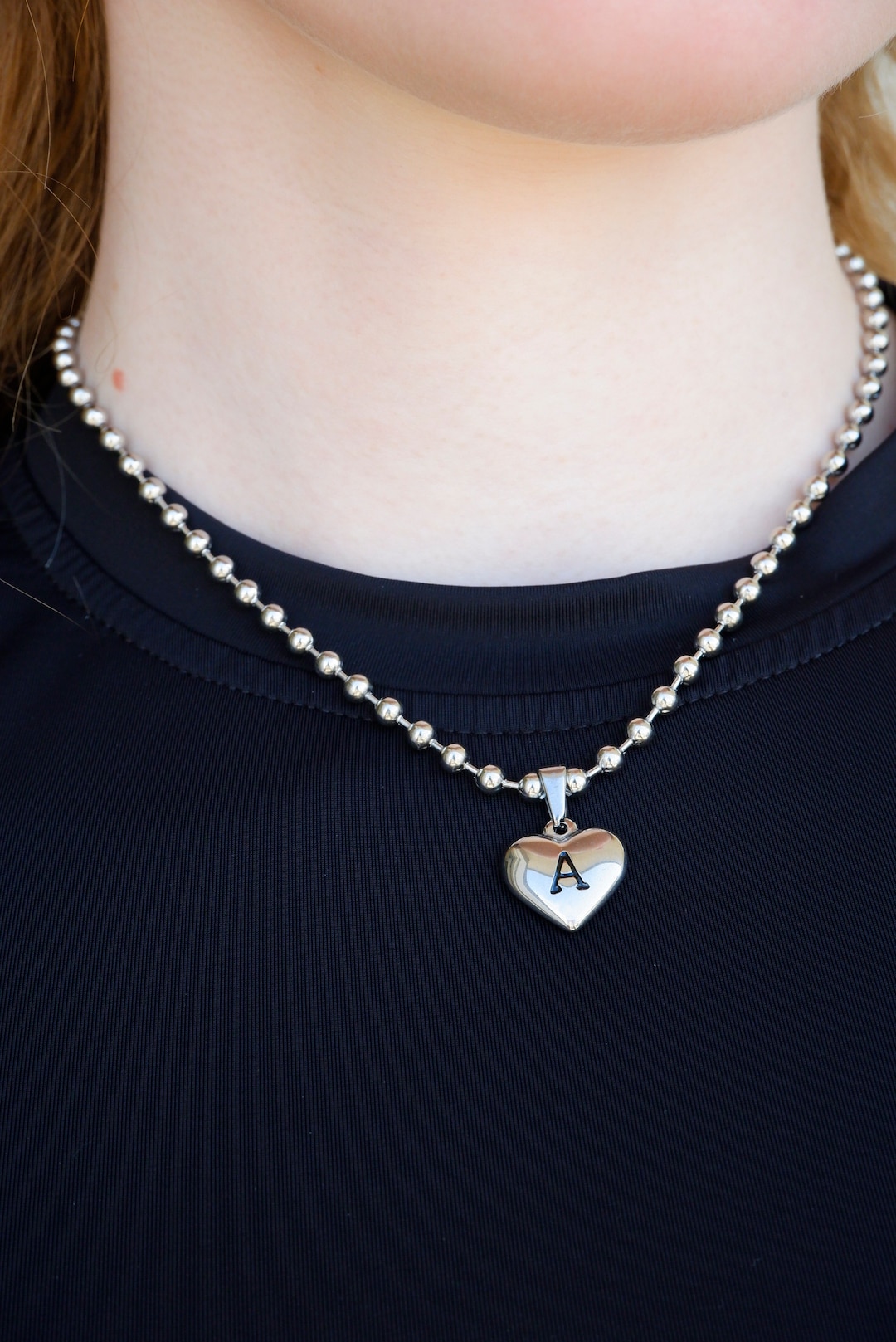 Heart Initial Necklace | Y2K Ball Chain Necklace | Personalized Jewelry ...