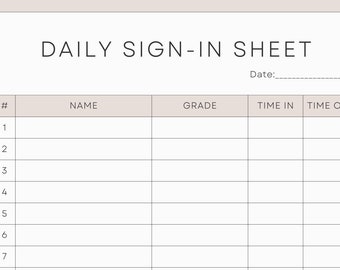 Daily Sign in Sheet - Etsy