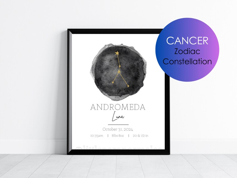 Editable Cancer Constellation Print, Editable Birth Stats Print, Zodiac ...