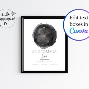 Editable Cancer Constellation Print, Editable Birth Stats Print, Zodiac ...