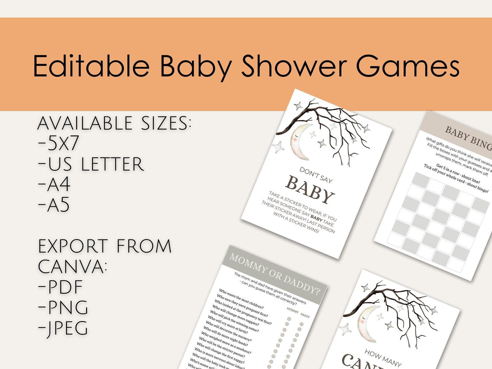 50+ Whimsical Baby Shower Games: Printable Canva Template (digital ...