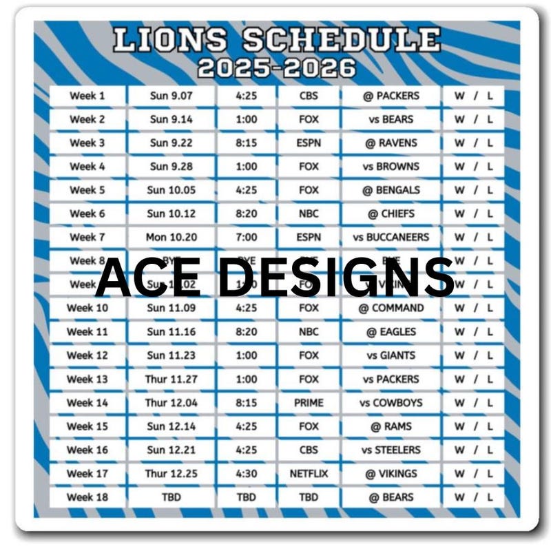 Lions Schedule 2025 2026 Season - Etsy Canada