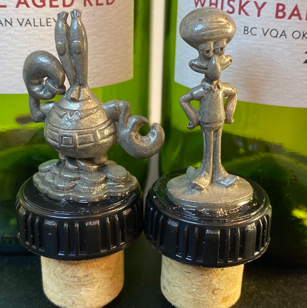 Spongebob Squarepants Squidward and Mr Krabs Wine Stopper Set Bottle ...