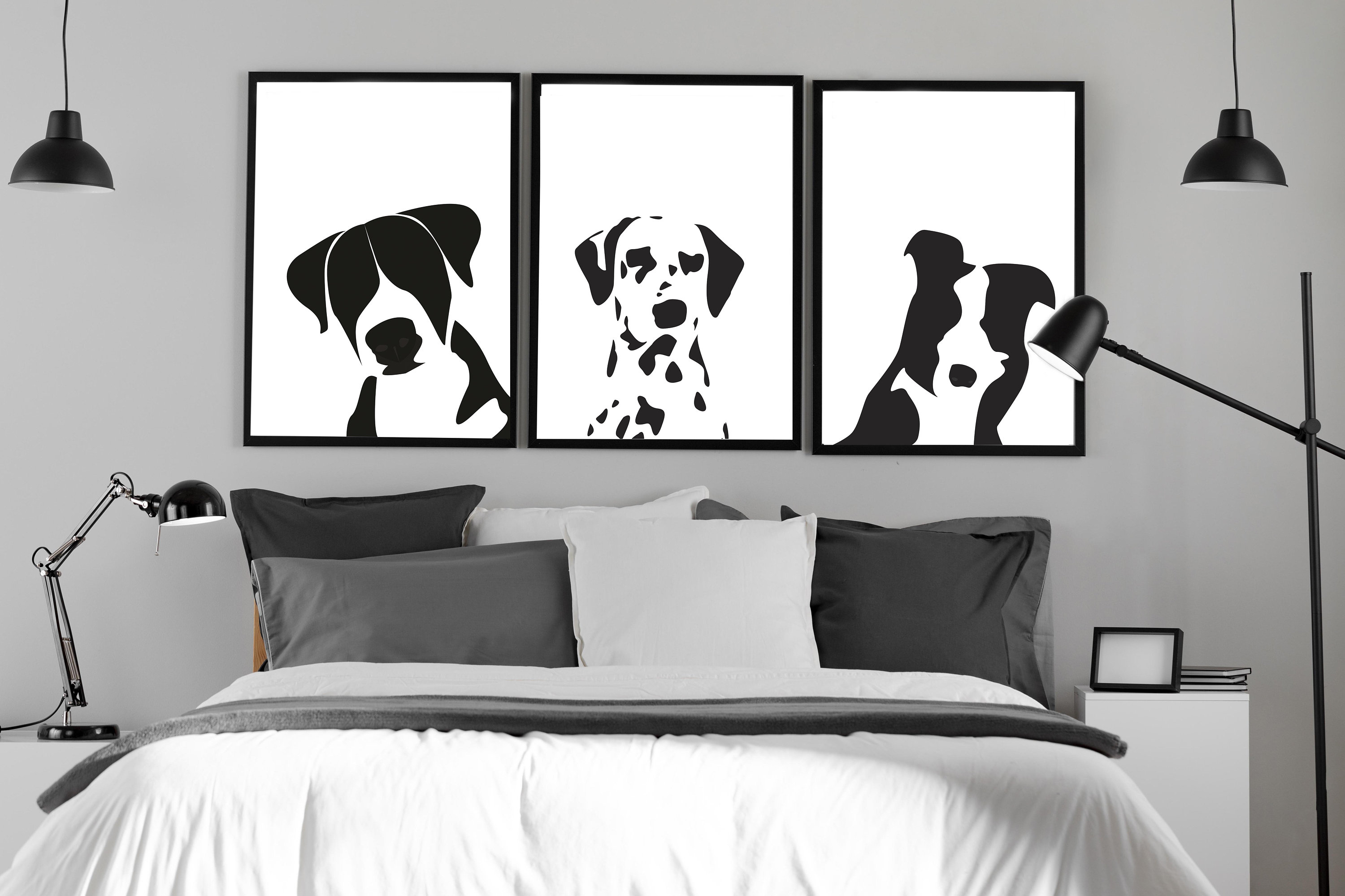 Black and White Animals Abstract Art ,dogs Printable, Set, Modern ...