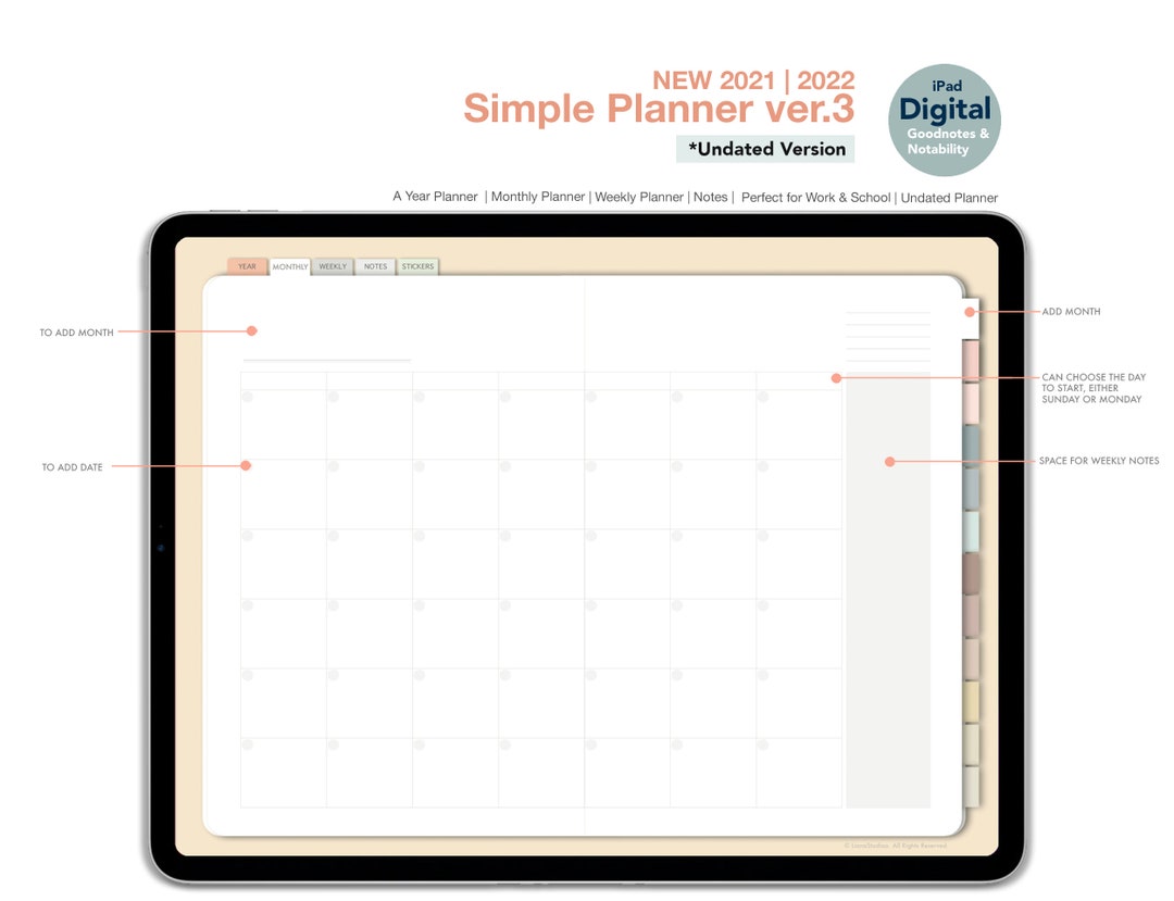 Undated Simple Planner Ver.3 (peach Theme) | UNDATED Planner | 2021 ...