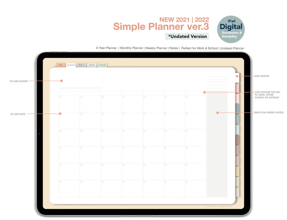 Undated Simple Planner Ver.3 (peach Theme) | UNDATED Planner | 2021 ...