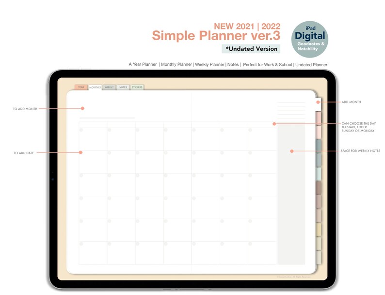 Undated Simple Planner Ver.3 (peach Theme) | UNDATED Planner | 2021 ...