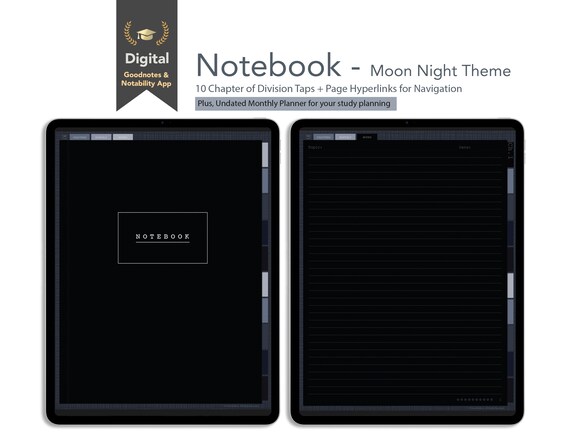 Notebook Moon Night Theme Digital Notebook UNDATED - Etsy