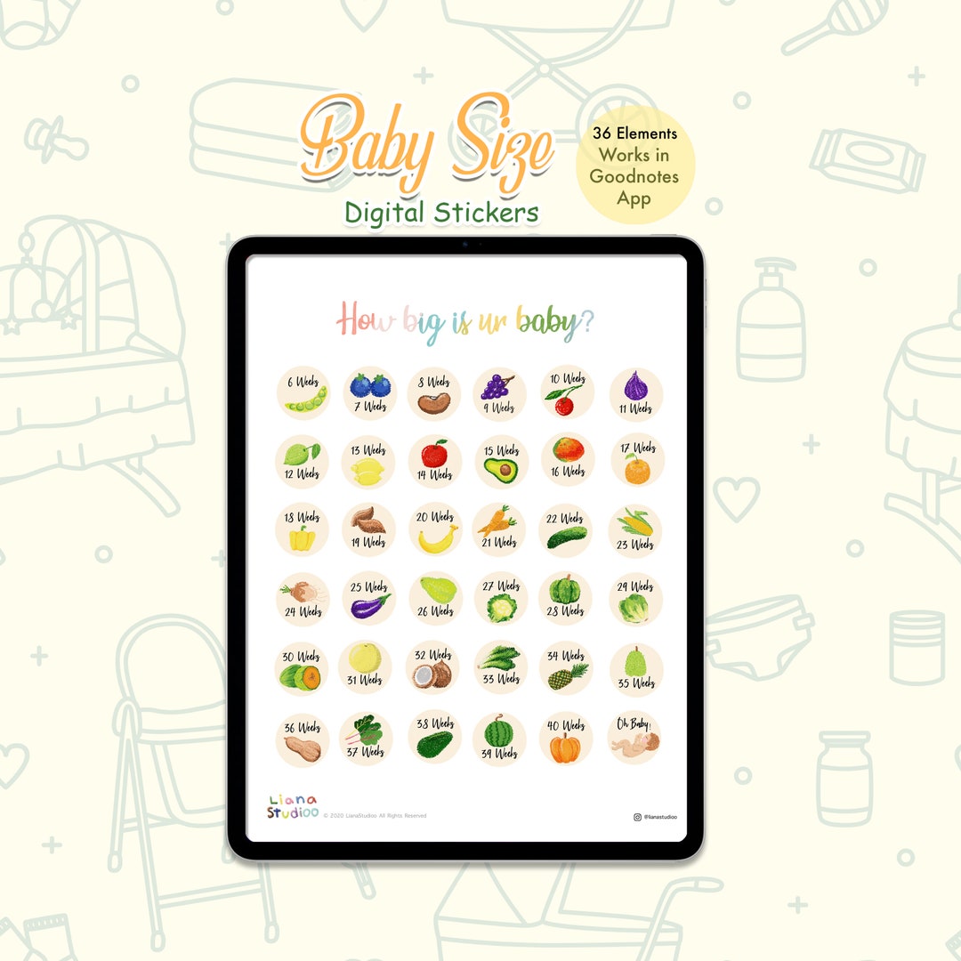 Baby Size Sticker | Baby Sticker | Pregnancy Stickers | Goodnotes ...