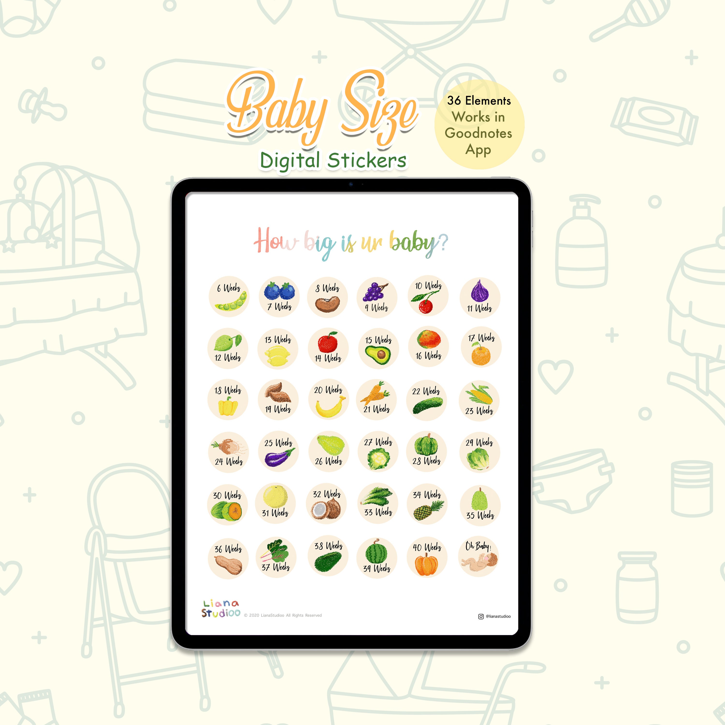 Baby Size Sticker | Baby Sticker | Pregnancy Stickers | Goodnotes ...