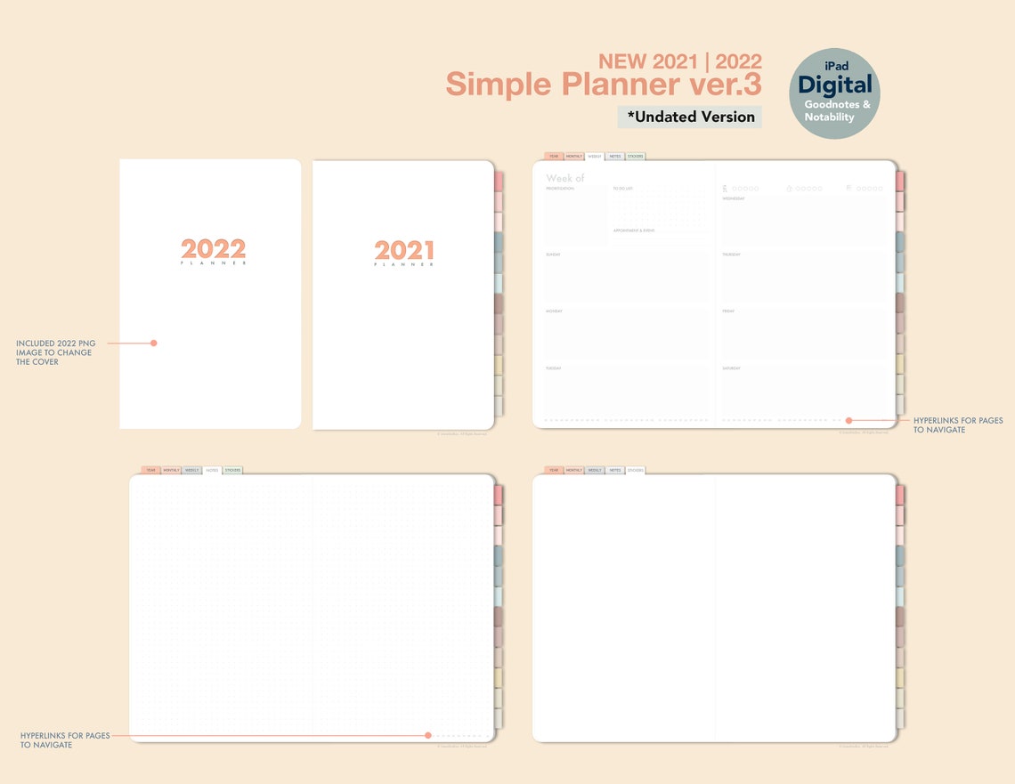 Undated Simple Planner Ver.3 (peach Theme) | UNDATED Planner | 2021 ...