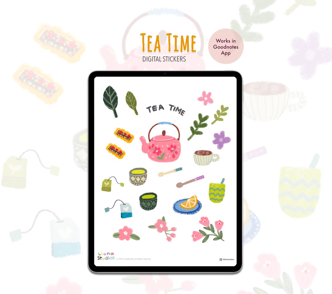 Tea Time Digital Sticker Crayon Digital Sticker Goodnotes - Etsy