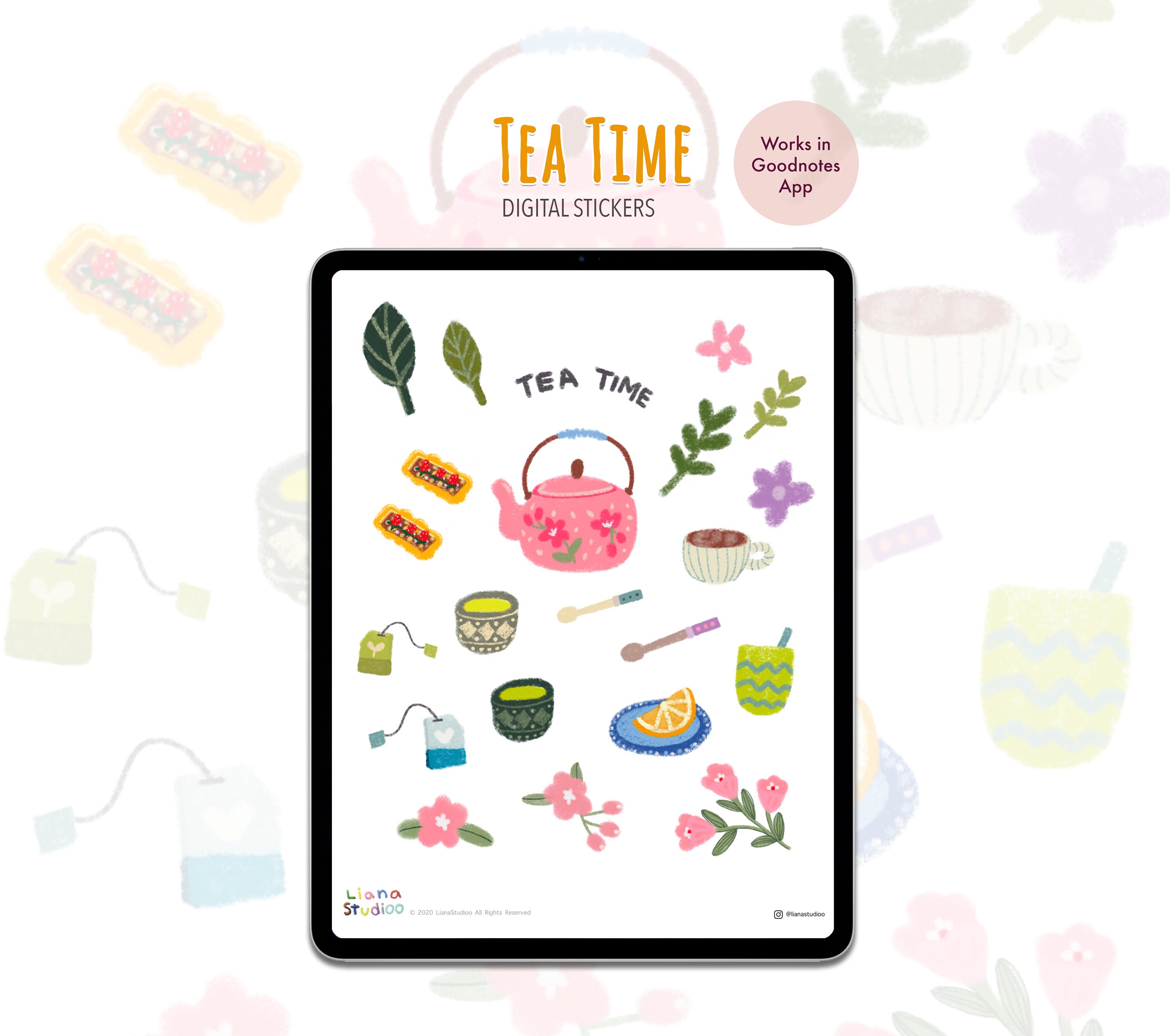 Tea Time Digital Sticker Crayon Digital Sticker Goodnotes - Etsy