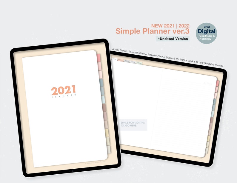 Undated Simple Planner Ver.3 (peach Theme) | UNDATED Planner | 2021 ...