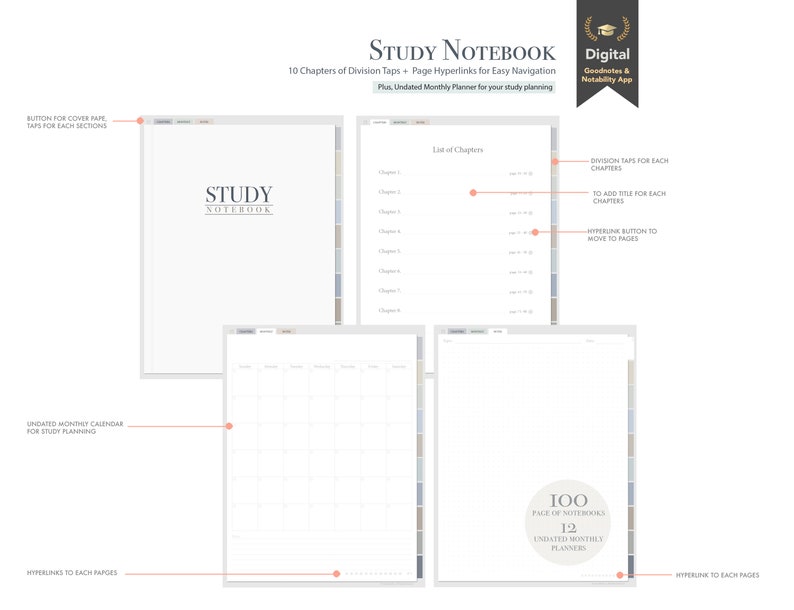 Study Notebook | Digital Notebook | UNDATED Planner | 2022 Planner ...