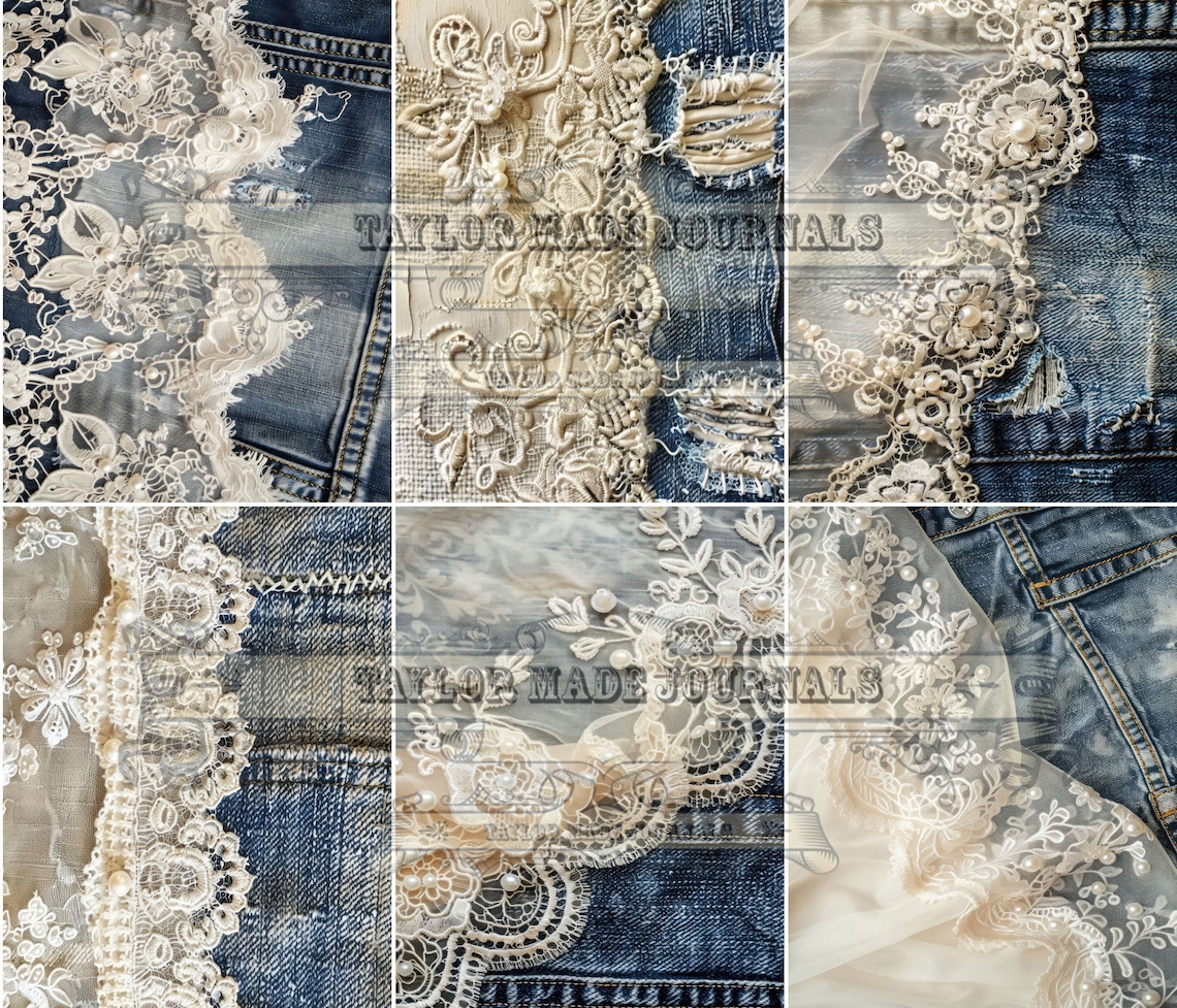 Denim and Lace Papers, 34 Page, Digital, Junk Journal Kit, Collage ...