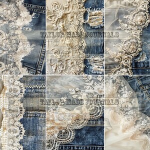 Denim and Lace Papers, 34 Page, Digital, Junk Journal Kit, Collage ...