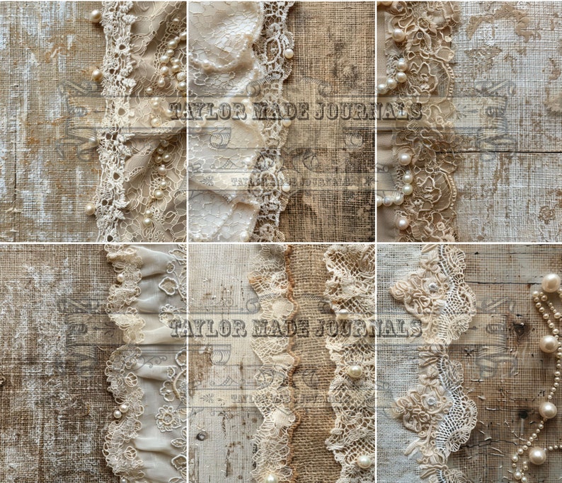Rustic Lace Papers, 34 Full Size Pages, Digital, Junk Journal Kit ...