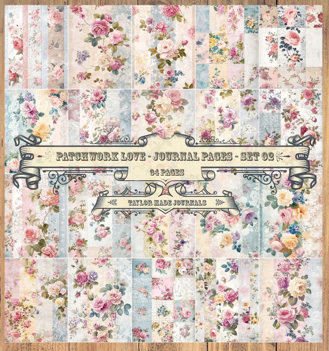 SET 2 Patchwork Love, Shabby Chic Journal Paper -34 Page, Junk Journal ...