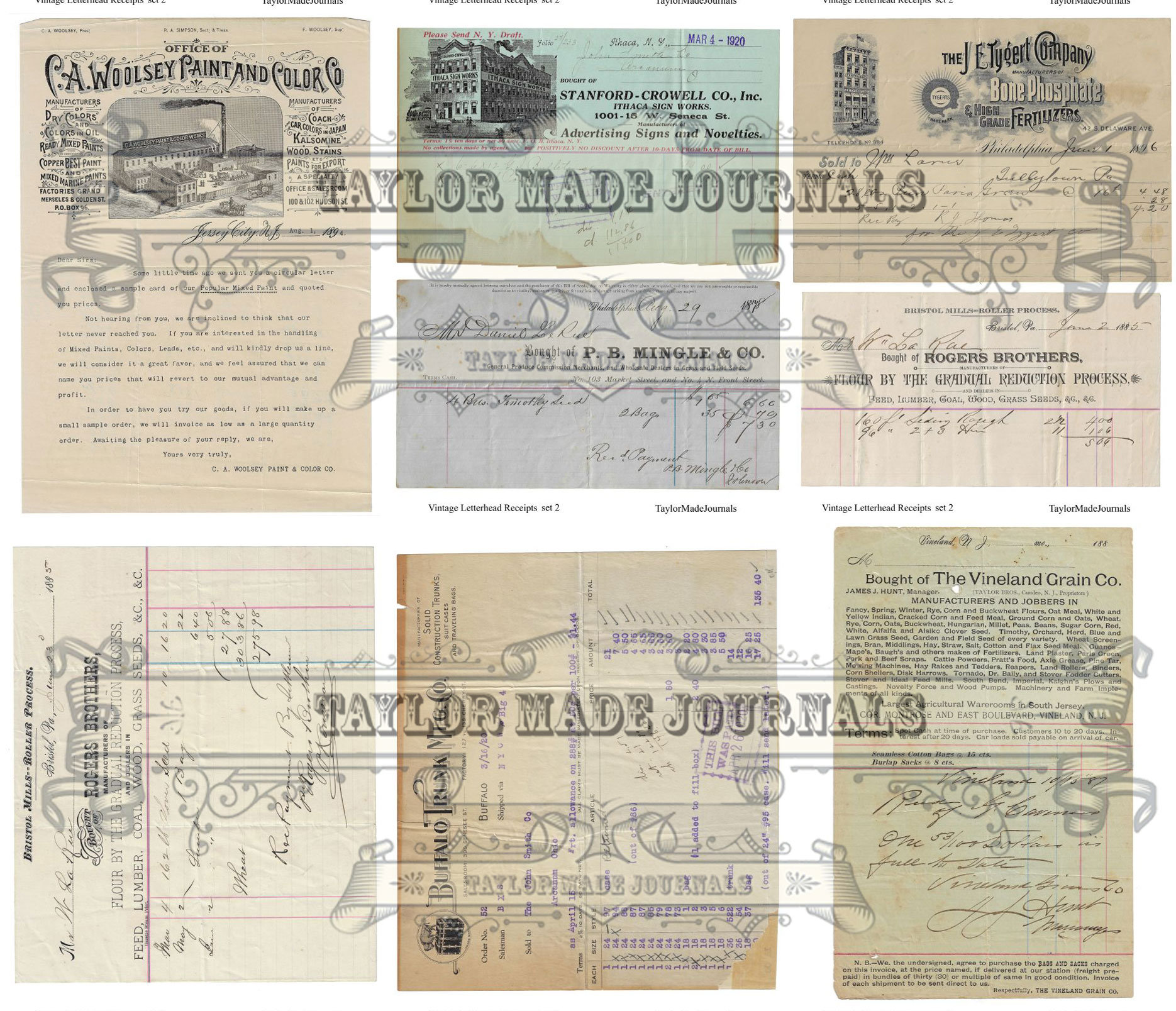 Vintage Letterhead Receipts Set 2, Junk Journal Digital Kit- 30 Pages ...