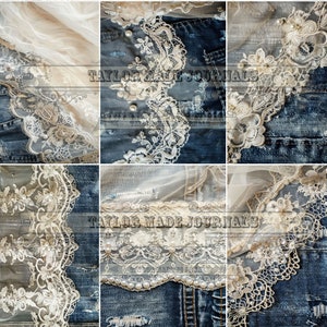 Denim and Lace Papers, 34 Page, Digital, Junk Journal Kit, Collage ...