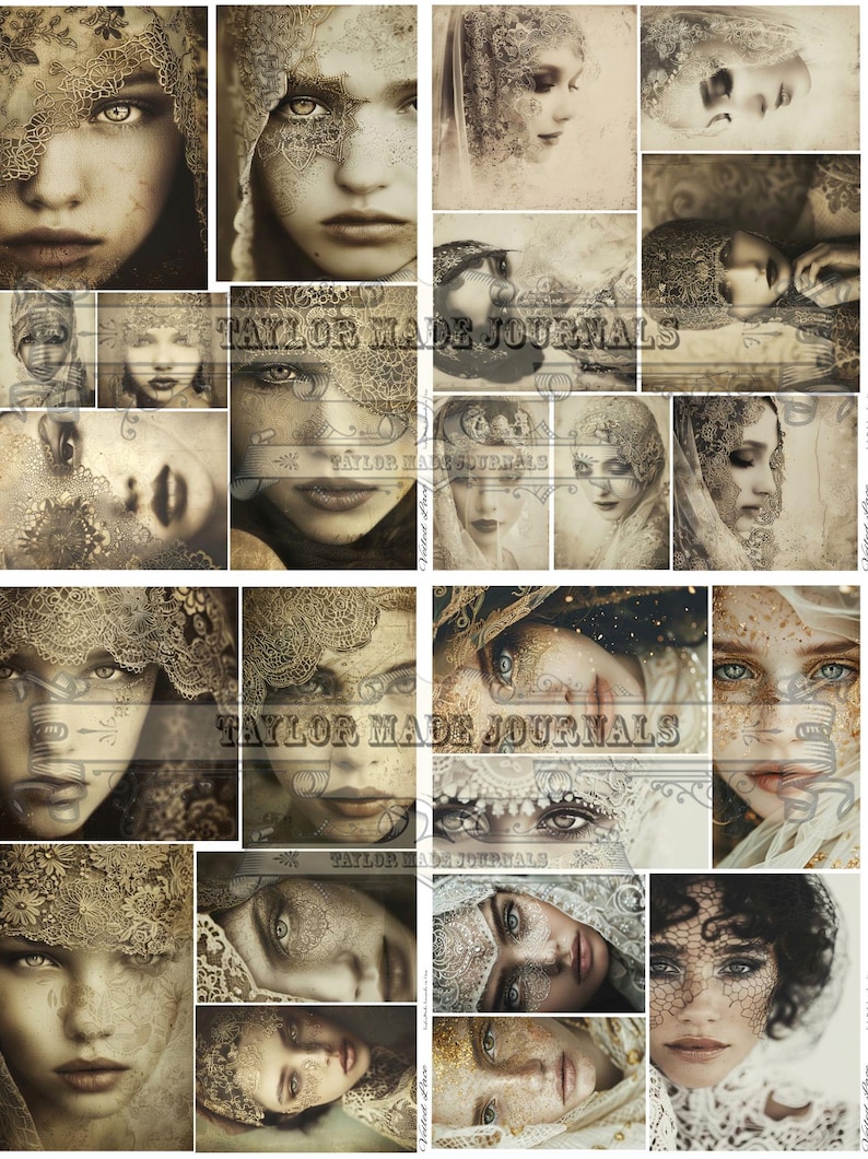 Veiled Lace, Vintage Photos -22 Page, Junk Journal Kit, Shabby Chic ...