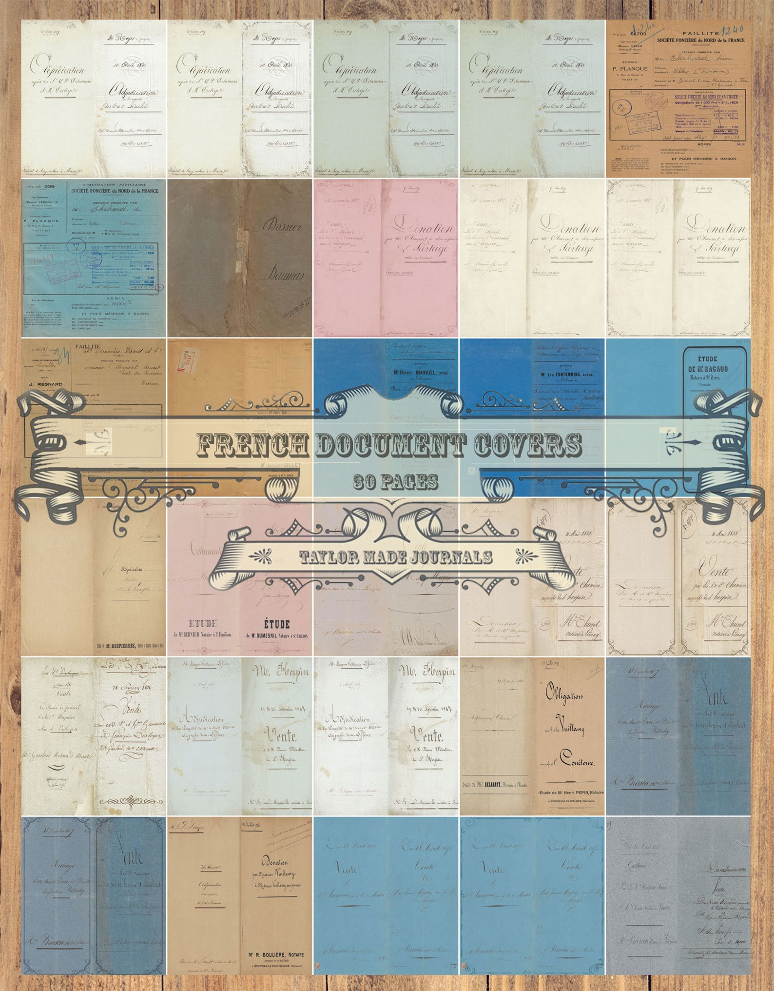 French Document Covers, Junk Journal Kit- 30 Pages, French Printable ...