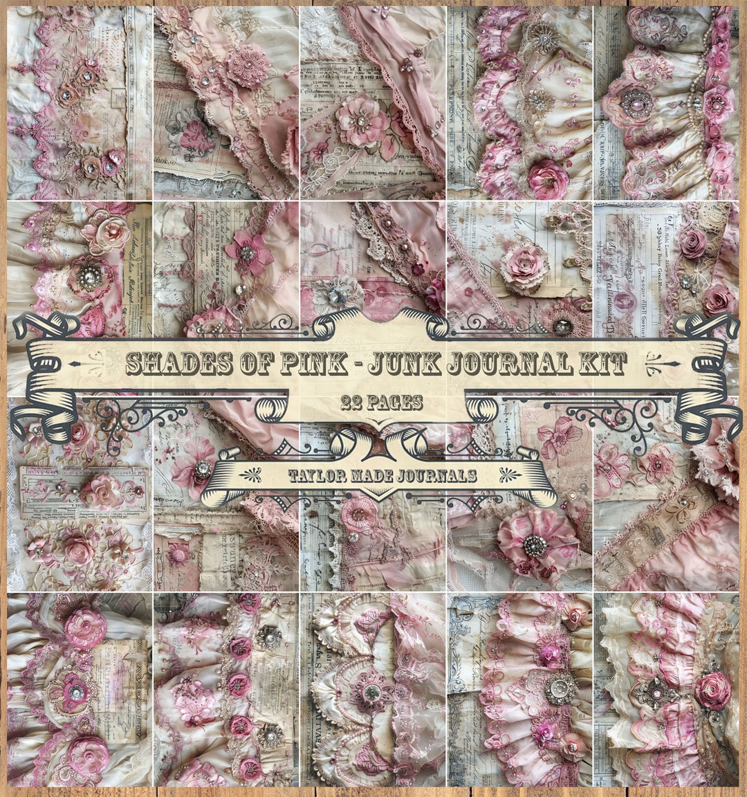 Shades of Pink, 22 Full Size Pages, Lace Digital, Junk Journal Kit ...