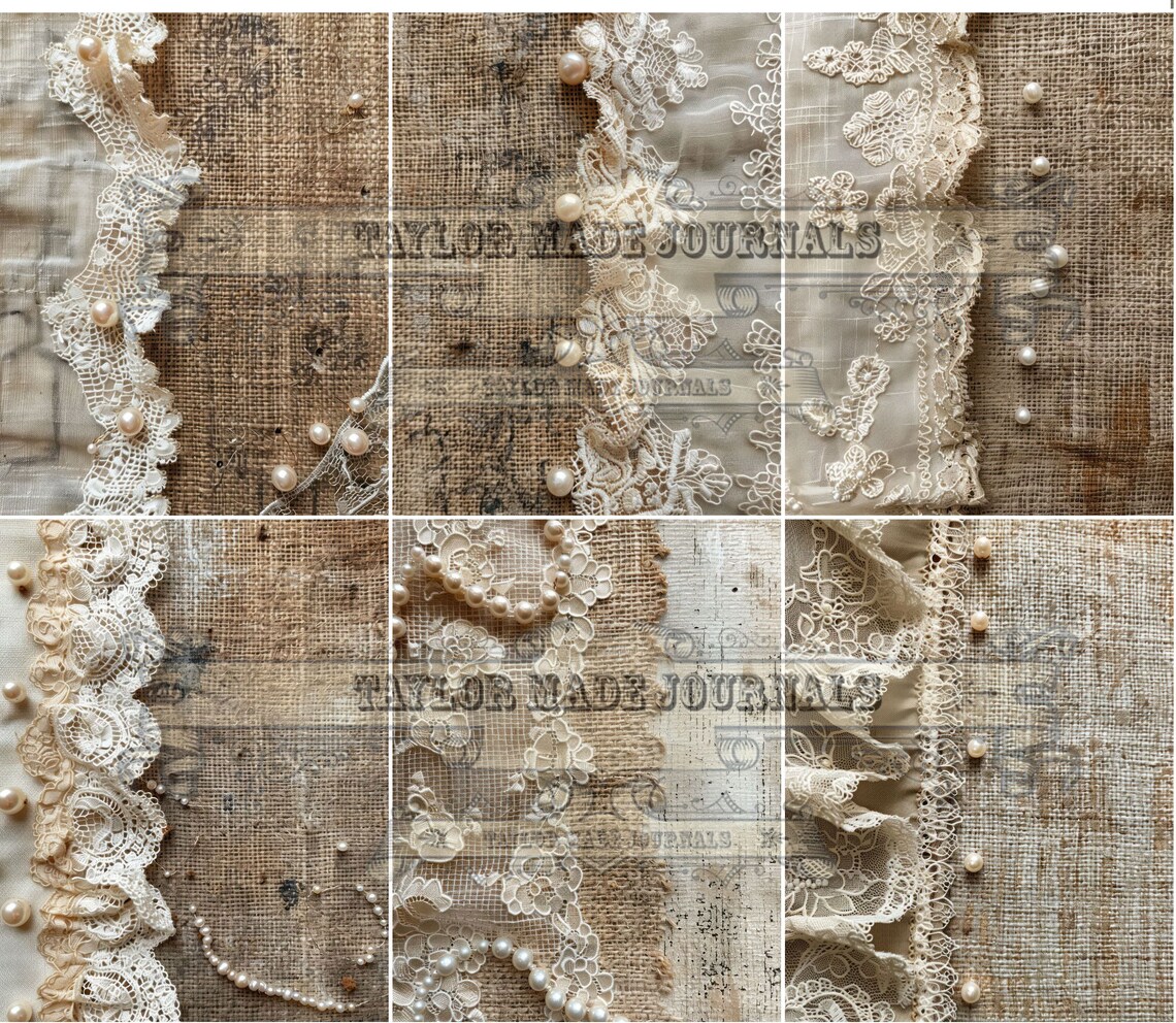 Rustic Lace Papers, 34 Full Size Pages, Digital, Junk Journal Kit ...
