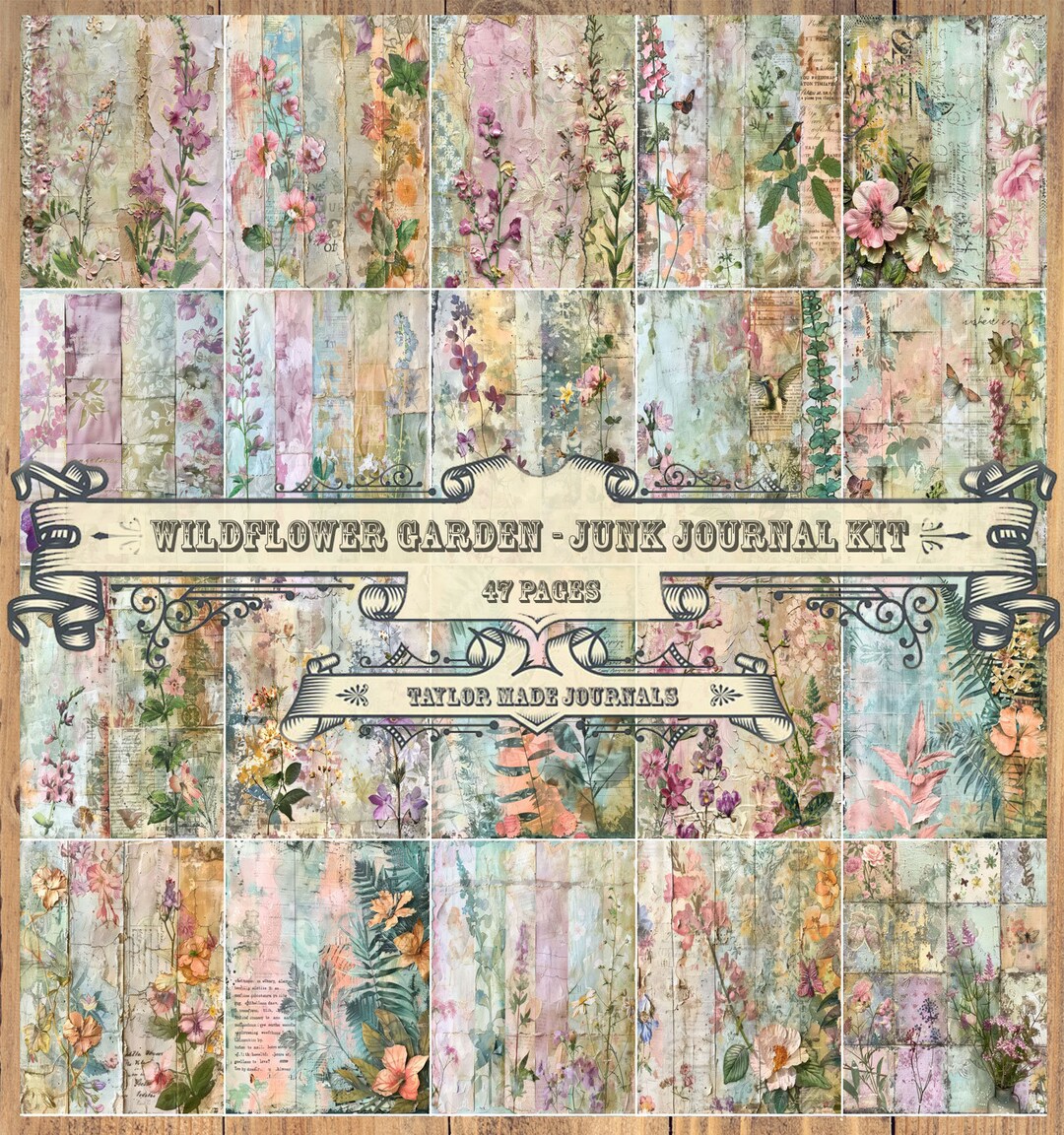 Wildflower Garden, 47 Page,junk Journal Digital,floral Papers,digital ...
