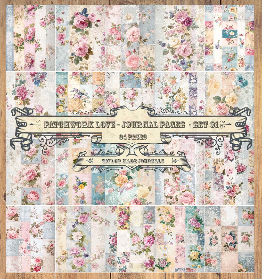 SET 1 Patchwork Love, Shabby Chic Journal Paper -34 Page, Junk Journal ...