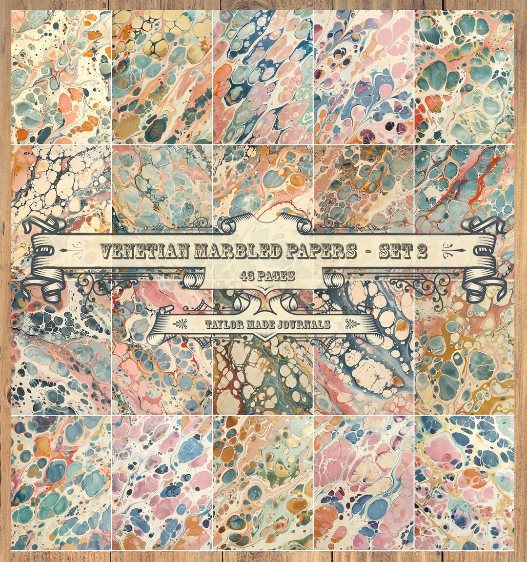 Venetian, Marble Endpapers, Junk Journal Papers ,set 2 - 42 Pages, Junk Journal Kit, Marbled ...