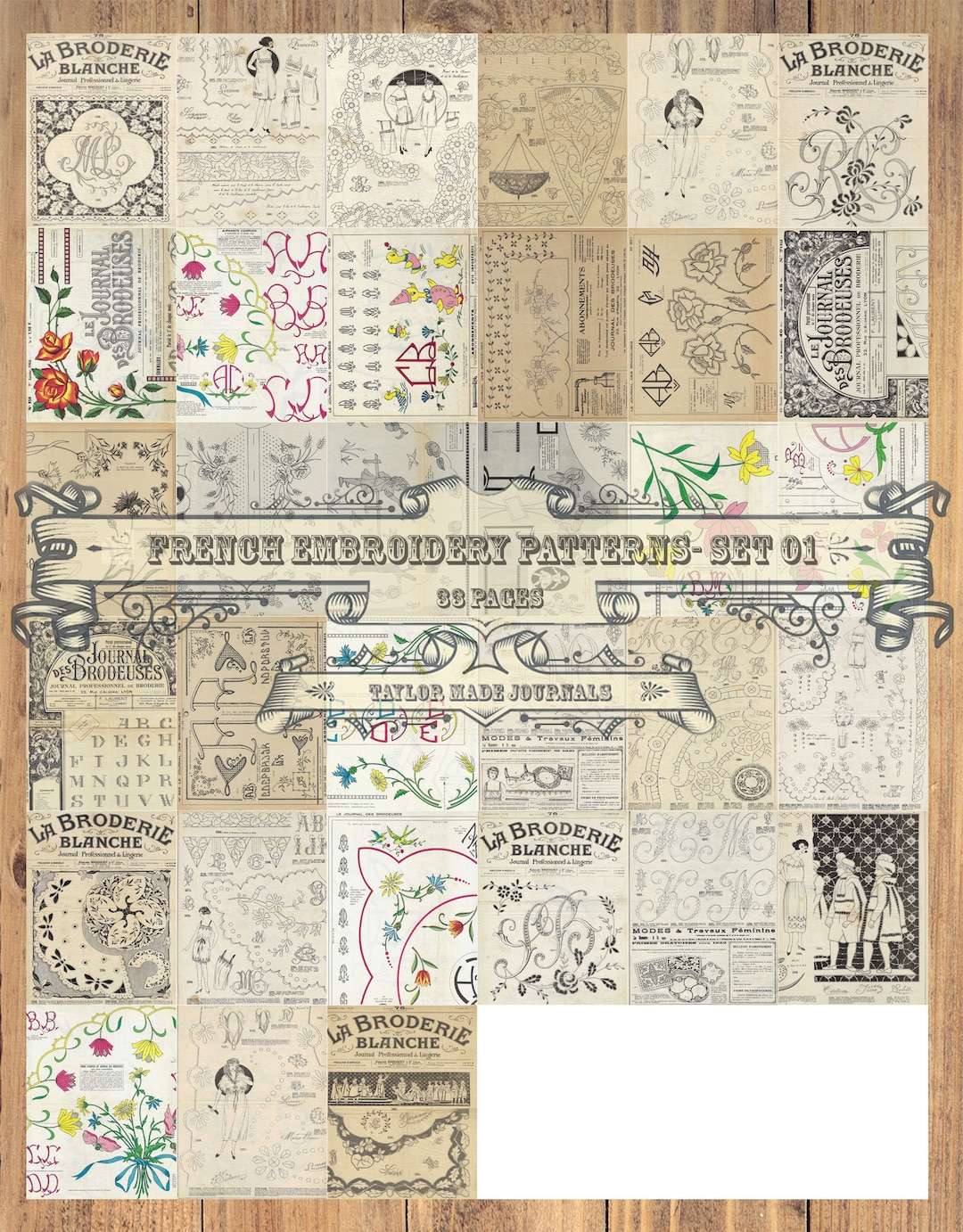French Embroidery Patterns, Set 1 - 33 Page,junk Journal Kit,sewing ...