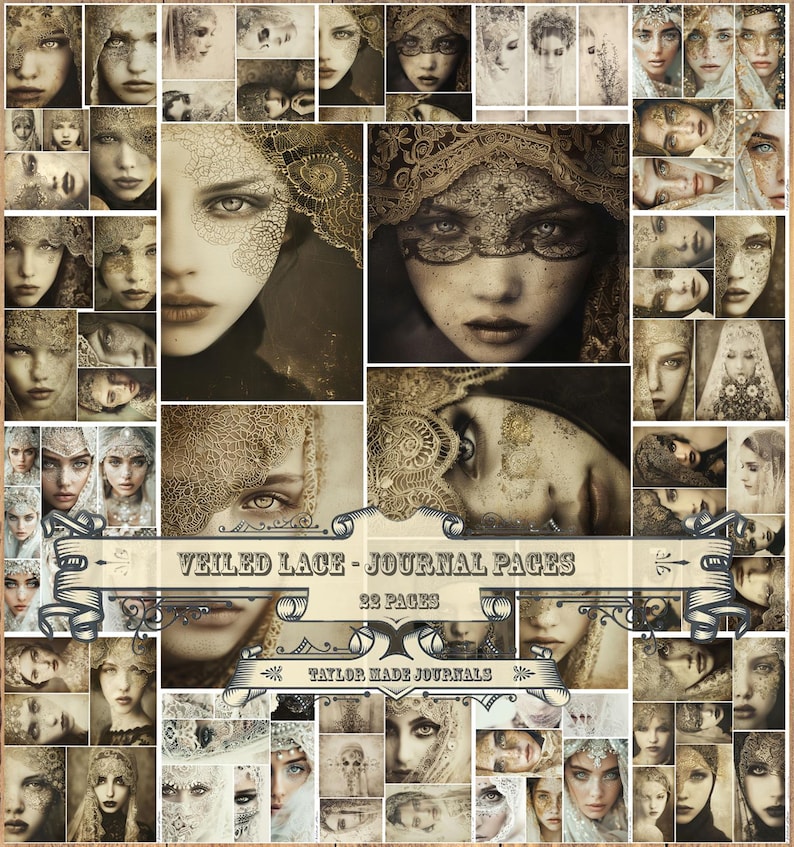 Veiled Lace, Vintage Photos -22 Page, Junk Journal Kit, Shabby Chic ...