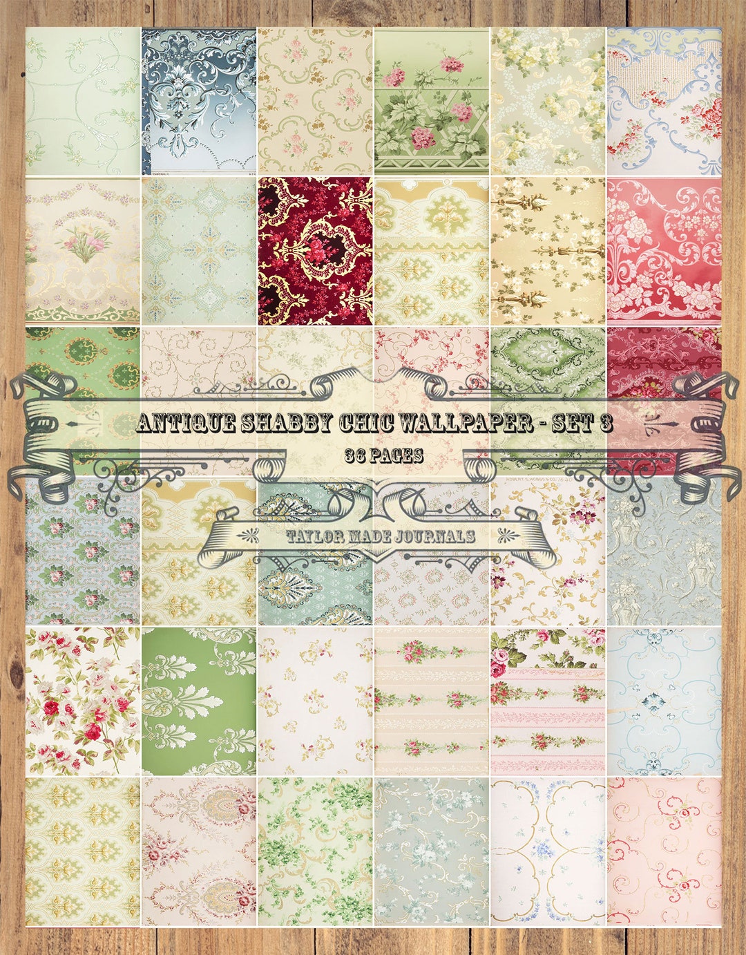 Shabby Chic Wallpaper, SET 3 -36 Page, Junk Journal Kit, Digital ...