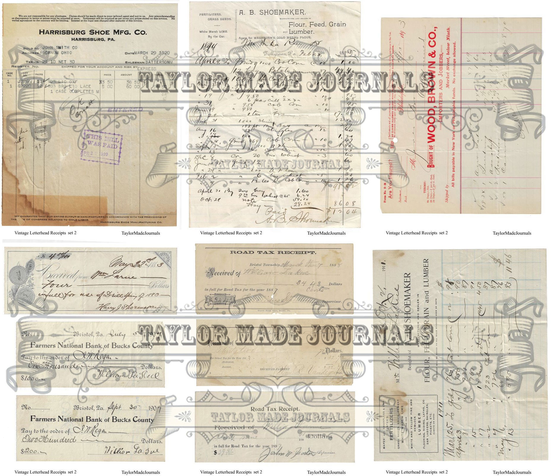 Vintage Letterhead Receipts Set 2, Junk Journal Digital Kit- 30 Pages ...