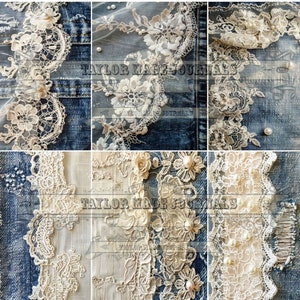 Denim and Lace Papers, 34 Page, Digital, Junk Journal Kit, Collage ...