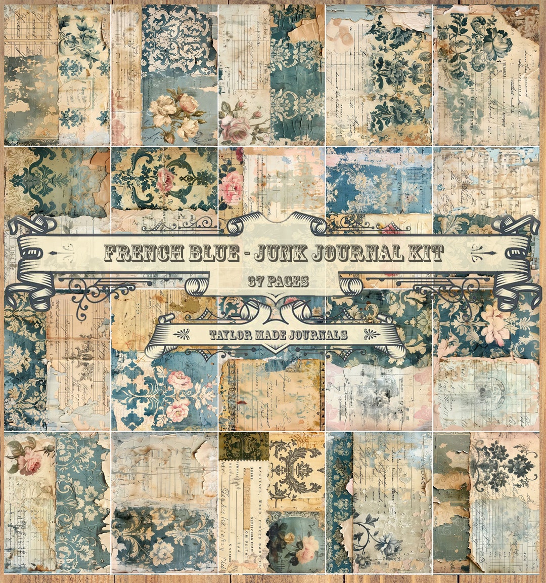 French Blue, 37 Full Size Pages,junk Journal Digital ,journal Kit ...