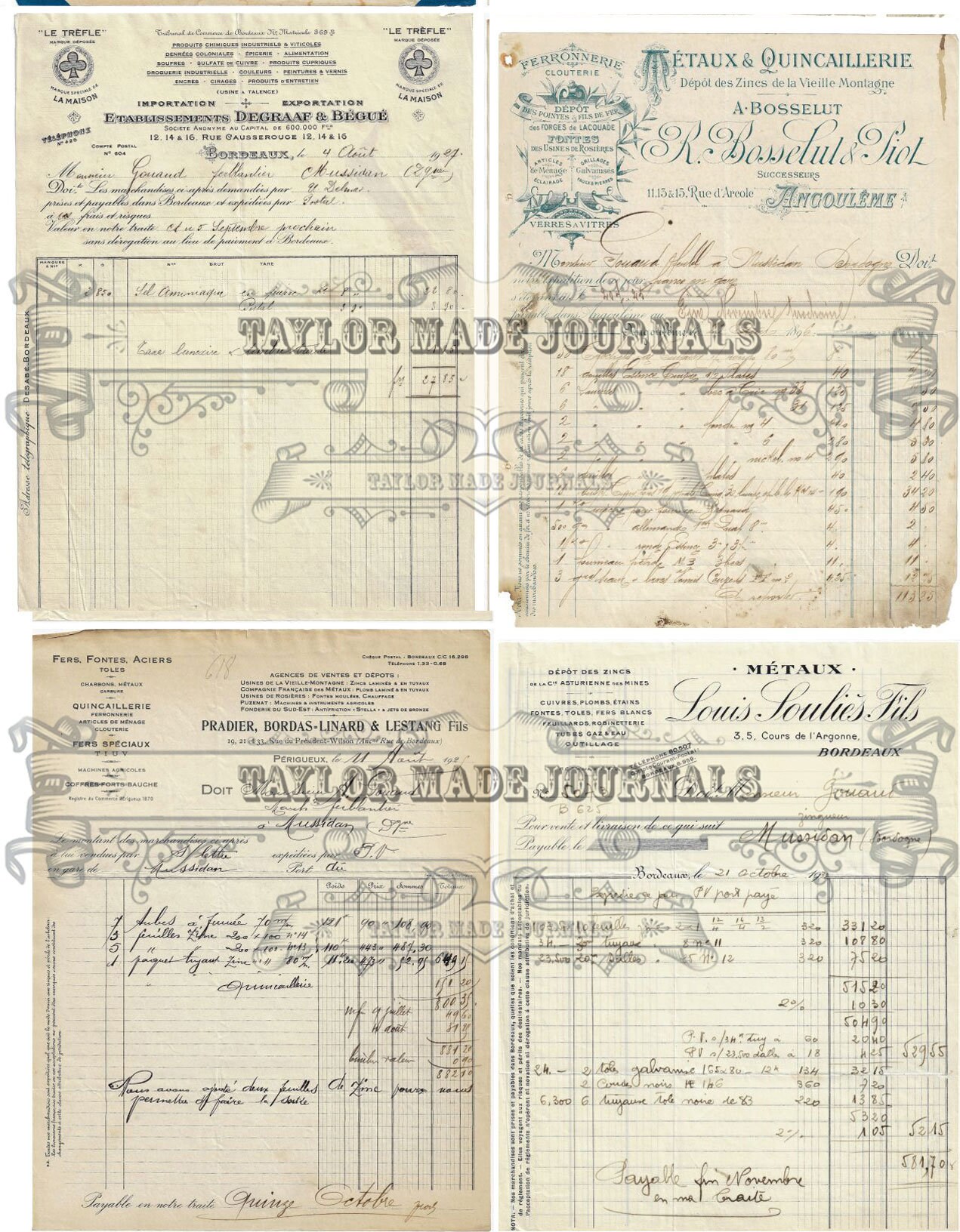 French Receipts, Junk Journal Kit, Set 4 -28 Page, French Printable ...
