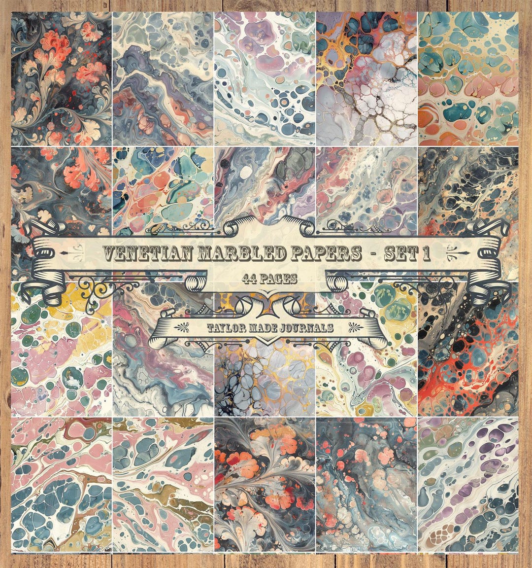 Venetian Marble Junk Journal Papers, Set 1 - 44 Page Collage Kit ...