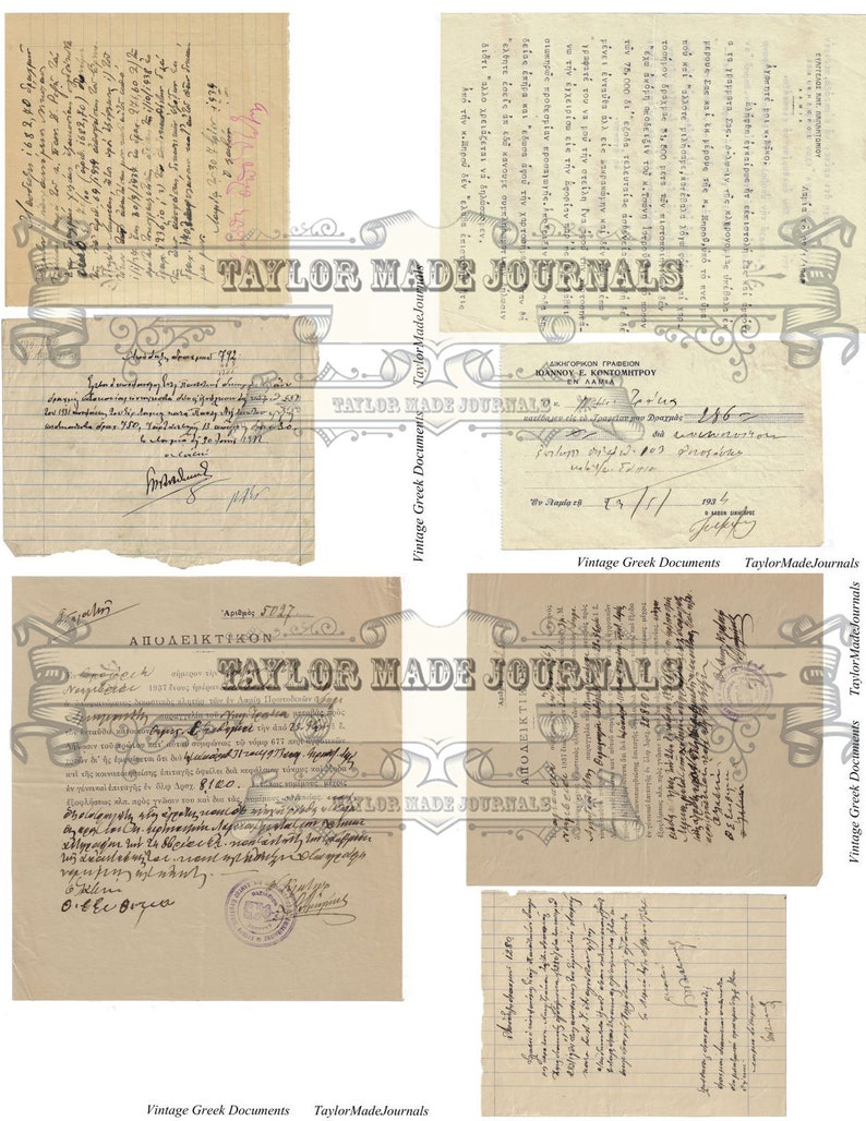 Vintage Greek Documents - 24 Page, Junk Journal Kit, Greek Ephemera ...