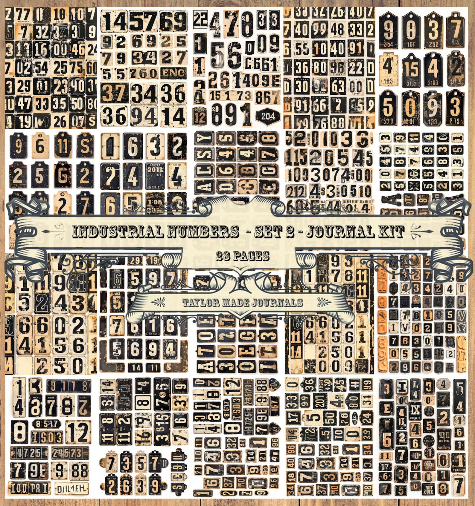 Industrial Numbers, Junk Journal Digital, Set 2-28 Full Sized Pages ...