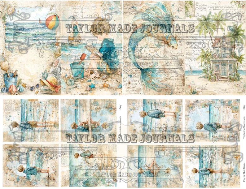 Day at the Beach, Junk Journal Kit - 34 Page, Mermaid Digital Kit ...